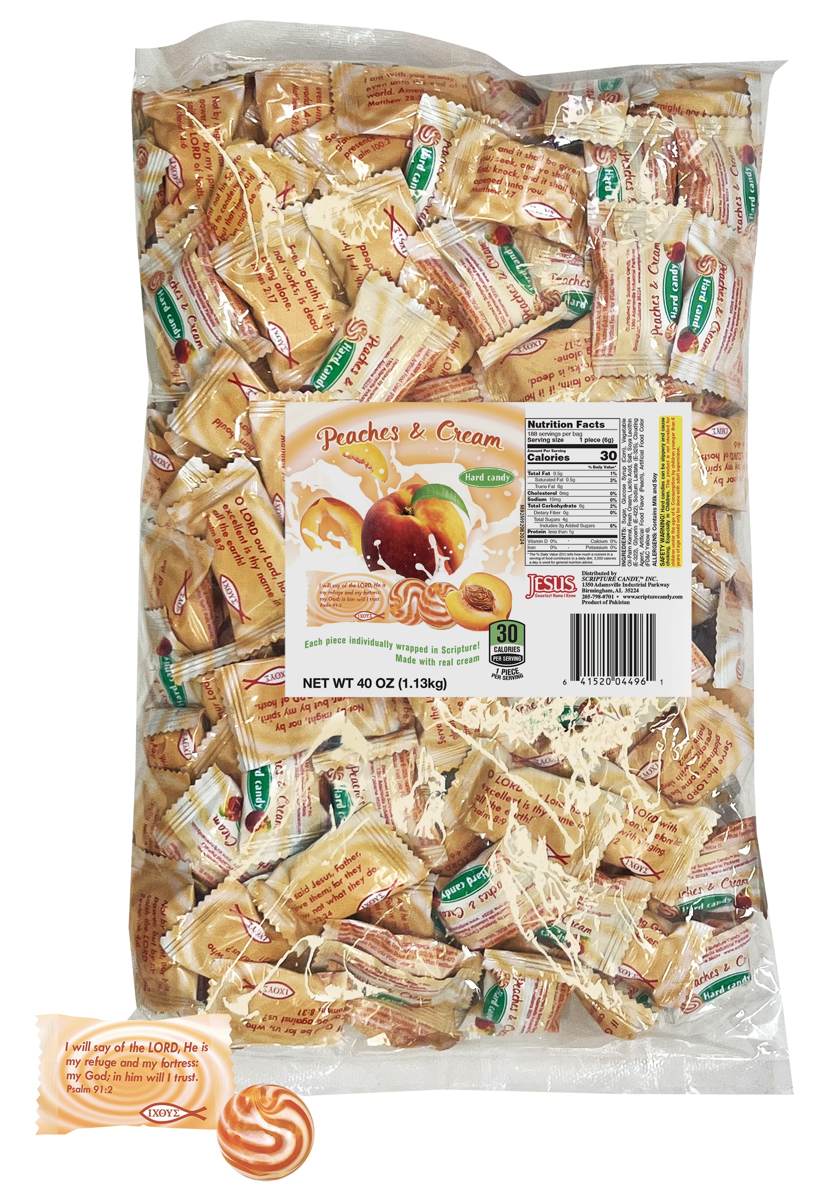 Peaches & Cream Hard Candy 2.5 Pound Bag, 180 Pieces – Scripture Candy
