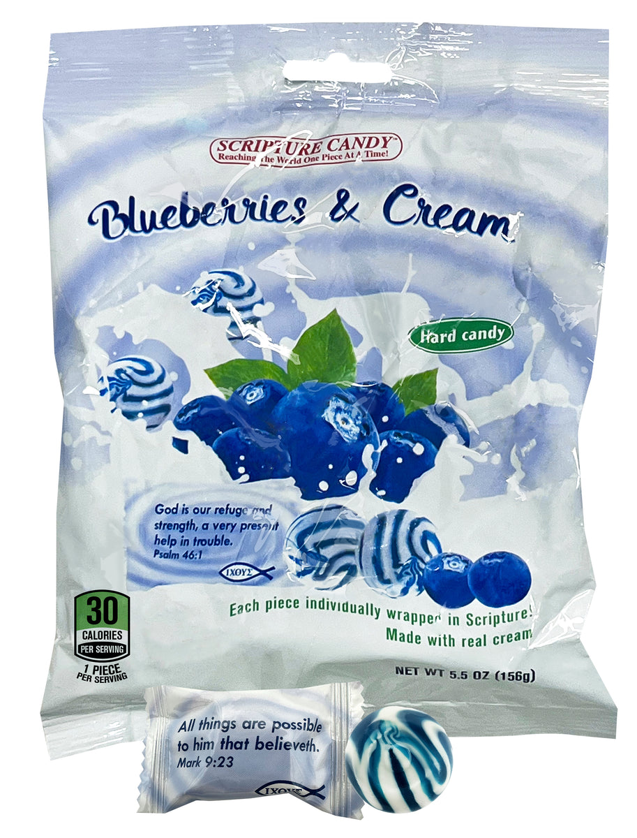 Blueberries & Cream Hard Candy 5.5oz Bag, 25 Pieces – Scripture Candy