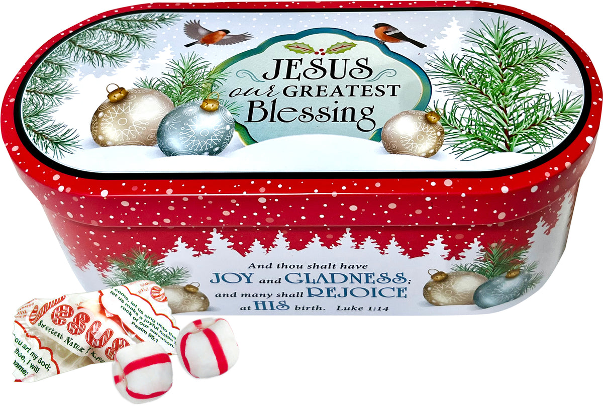 Jesus Our Greatest Blessing Christmas Tin, 4 Ounce Soft Peppermint Can ...