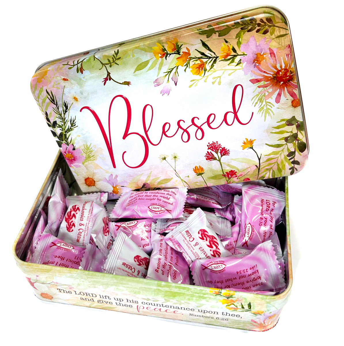 Wildflower Blessed Tin with Strawberry & Cream Hard Candy, 5.5 Ounces ...
