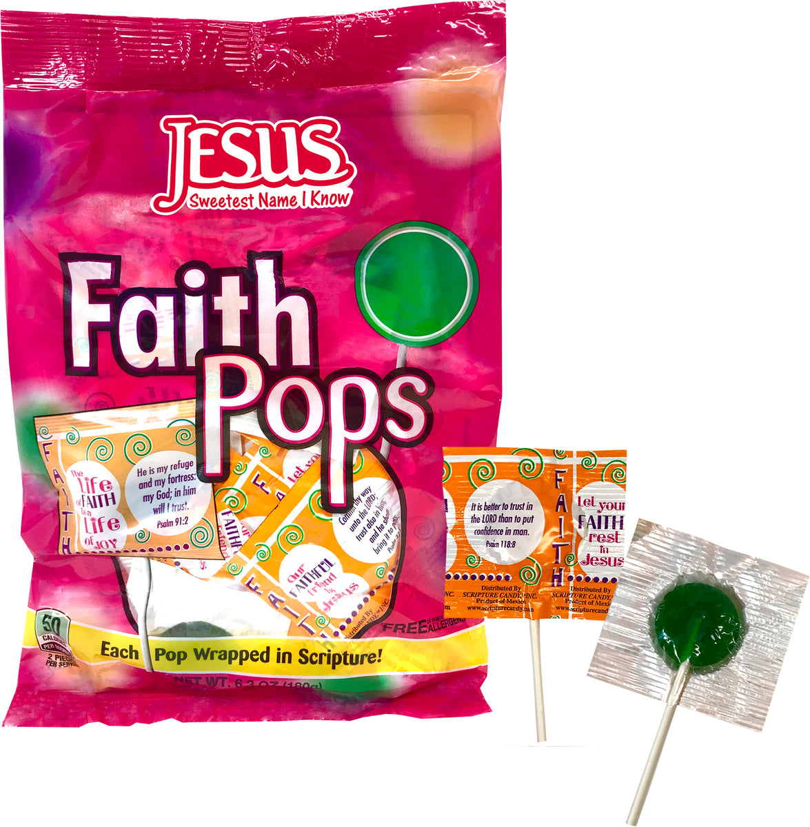 Faith Pops Individually Wrapped Lollipop Bag 6.3 Ounce, 20 Pieces ...