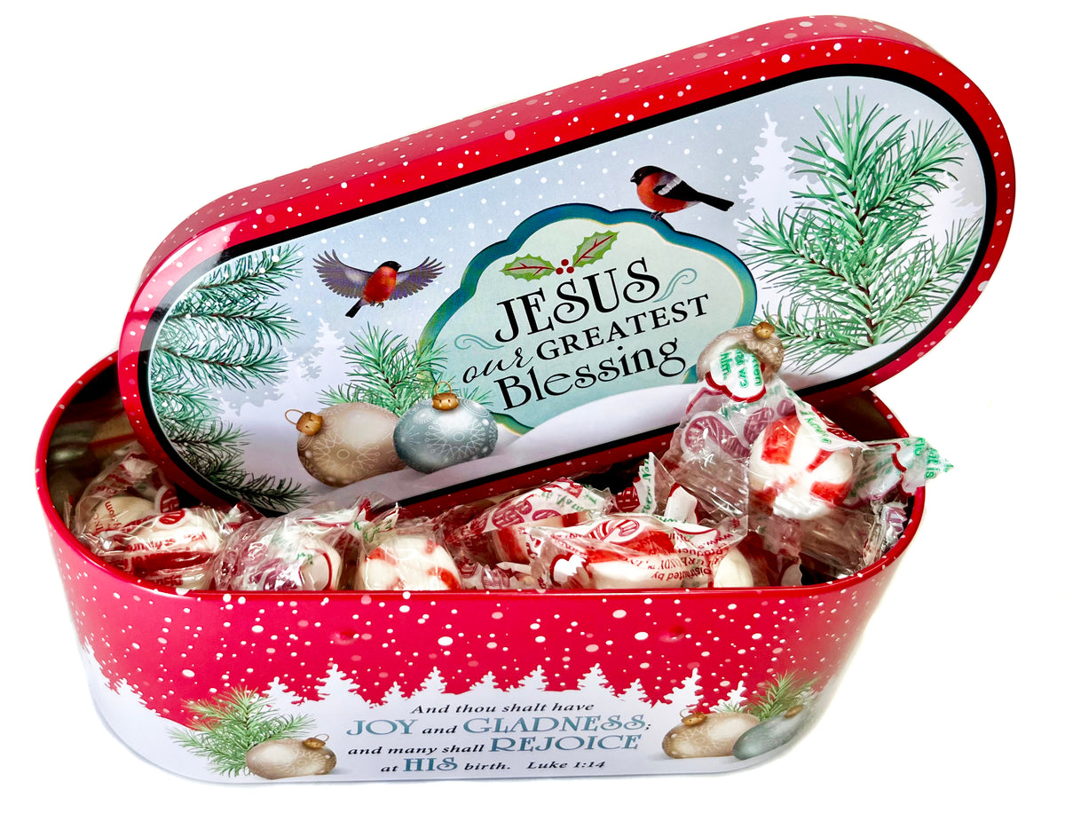 Jesus Our Greatest Blessing Christmas Tin, 4 Ounce Soft Peppermint Can ...