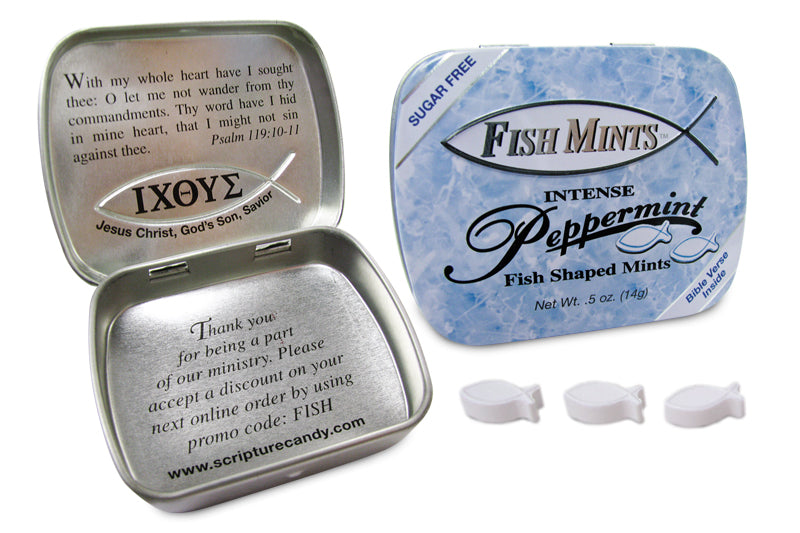 Sugar Free Fish Shaped Peppermint Flavored Mints in a Pocket Sized Tin ...