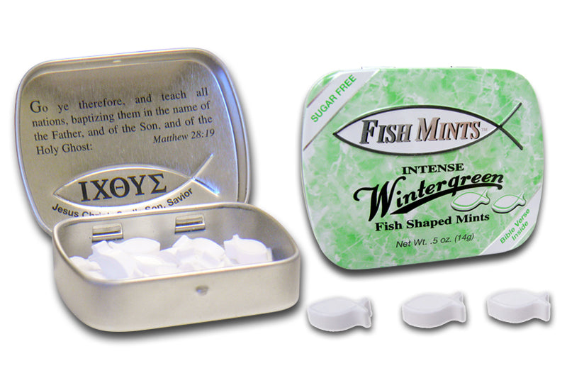Sugar Free Fish Shaped Wintergreen Flavored Mints in a Pocket Sized Ti ...