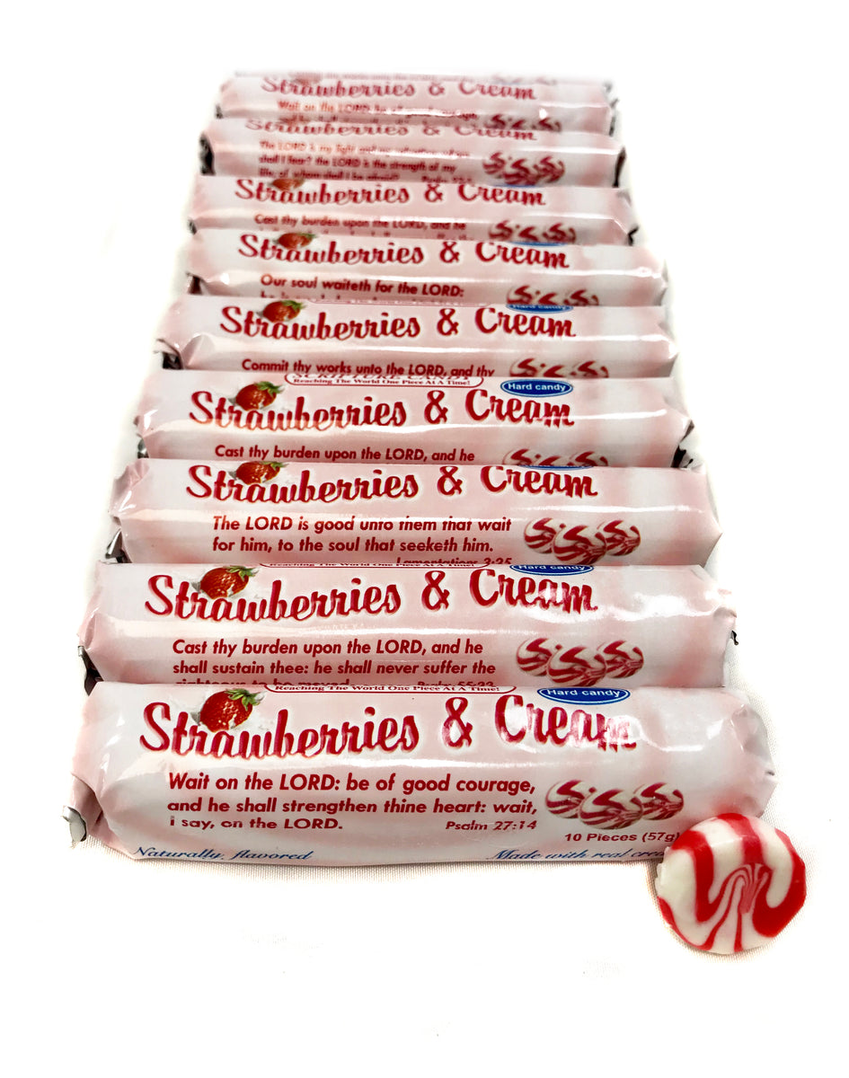 Strawberry & Cream Hard Candy Rolls, 9 Count – Scripture Candy