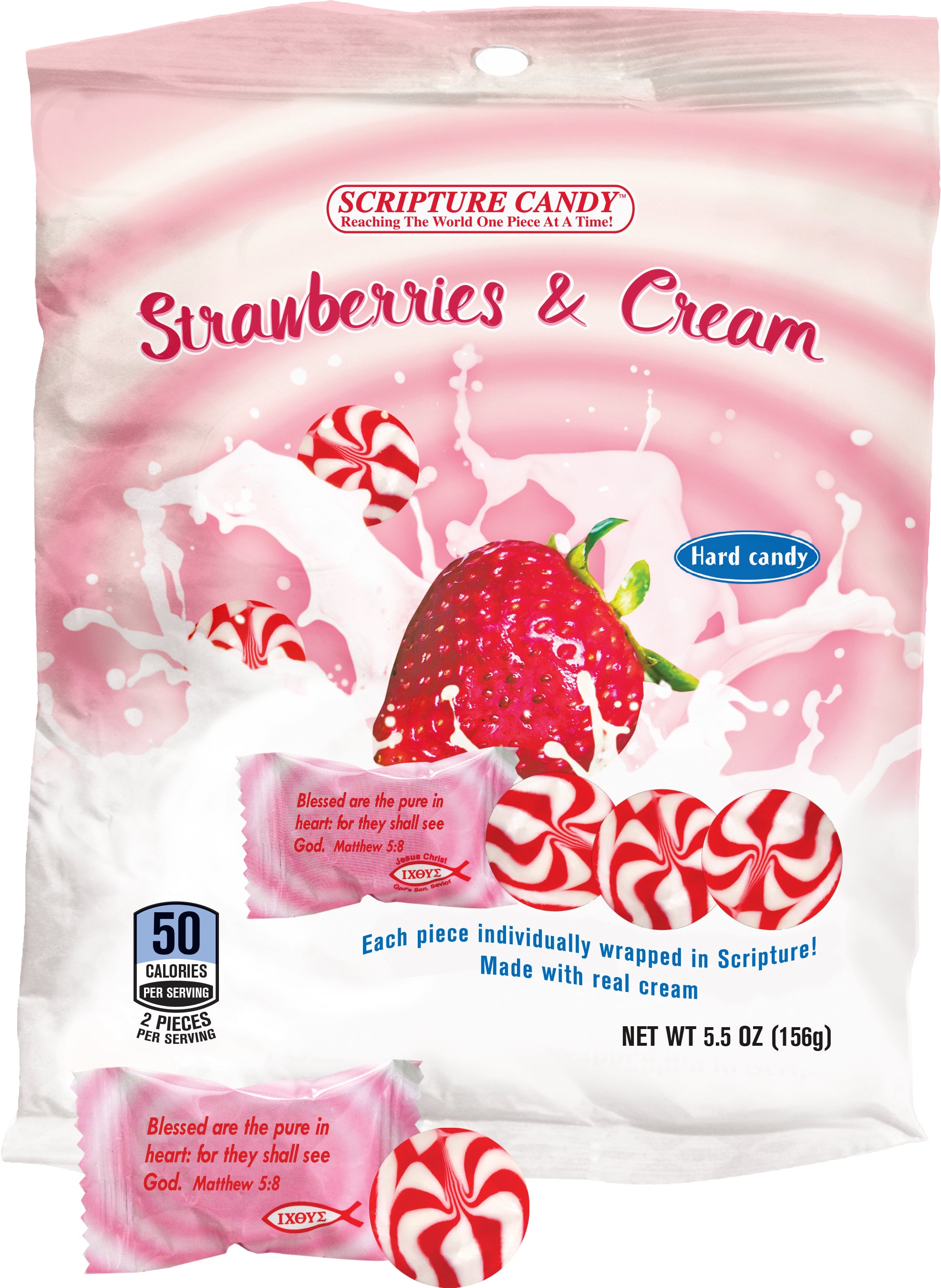 Strawberry & Cream Hard Candy 5.5 Ounce Bag, 25 Pieces – Scripture Candy