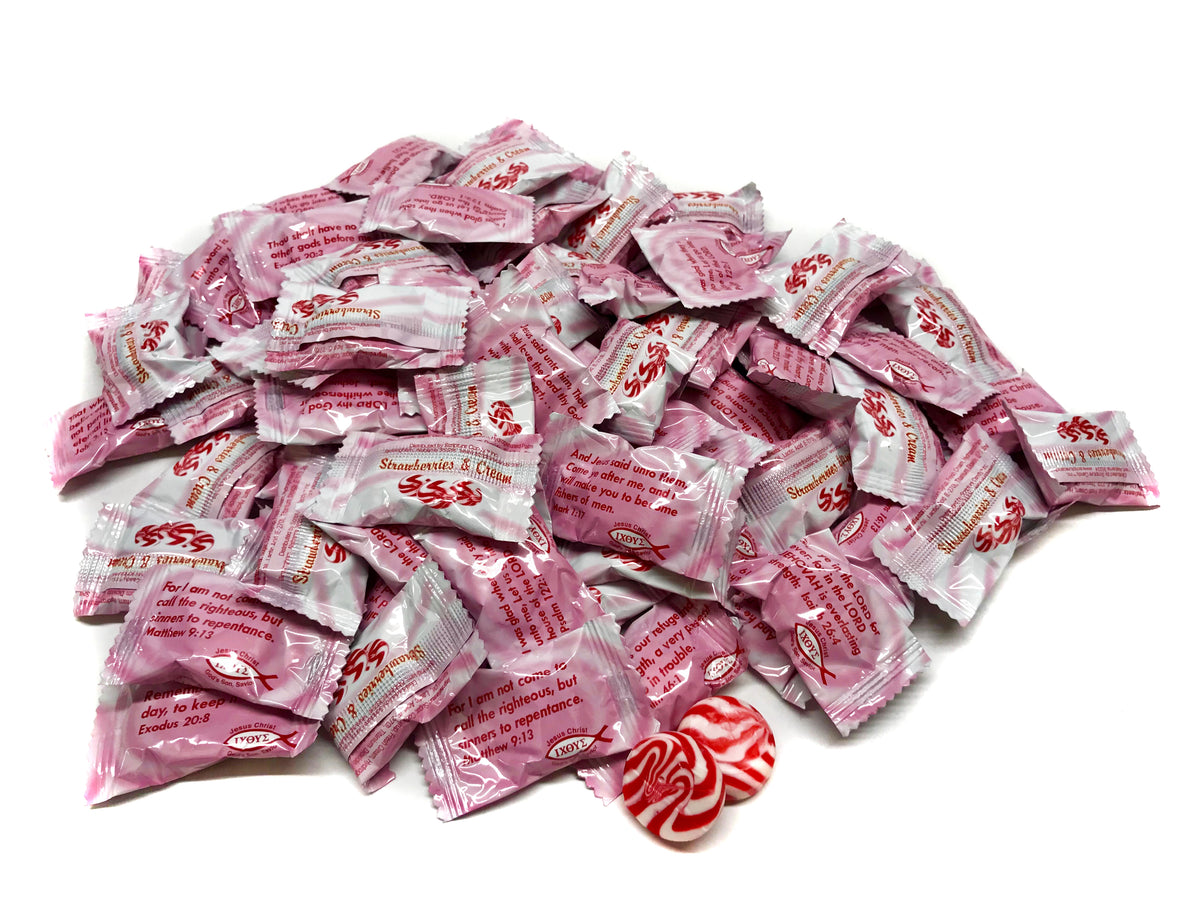 Strawberries & Cream Hard Candy 1 Pound Bag, 75 Pieces – Scripture Candy